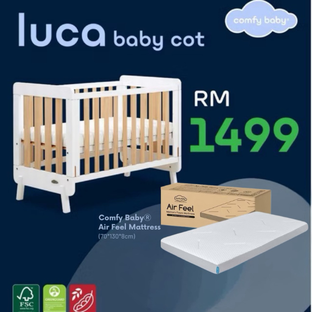 Comfy Baby 5 in 1 Luca Cot include (Air Feel Mattress 70 x 130cm x 8cm ...