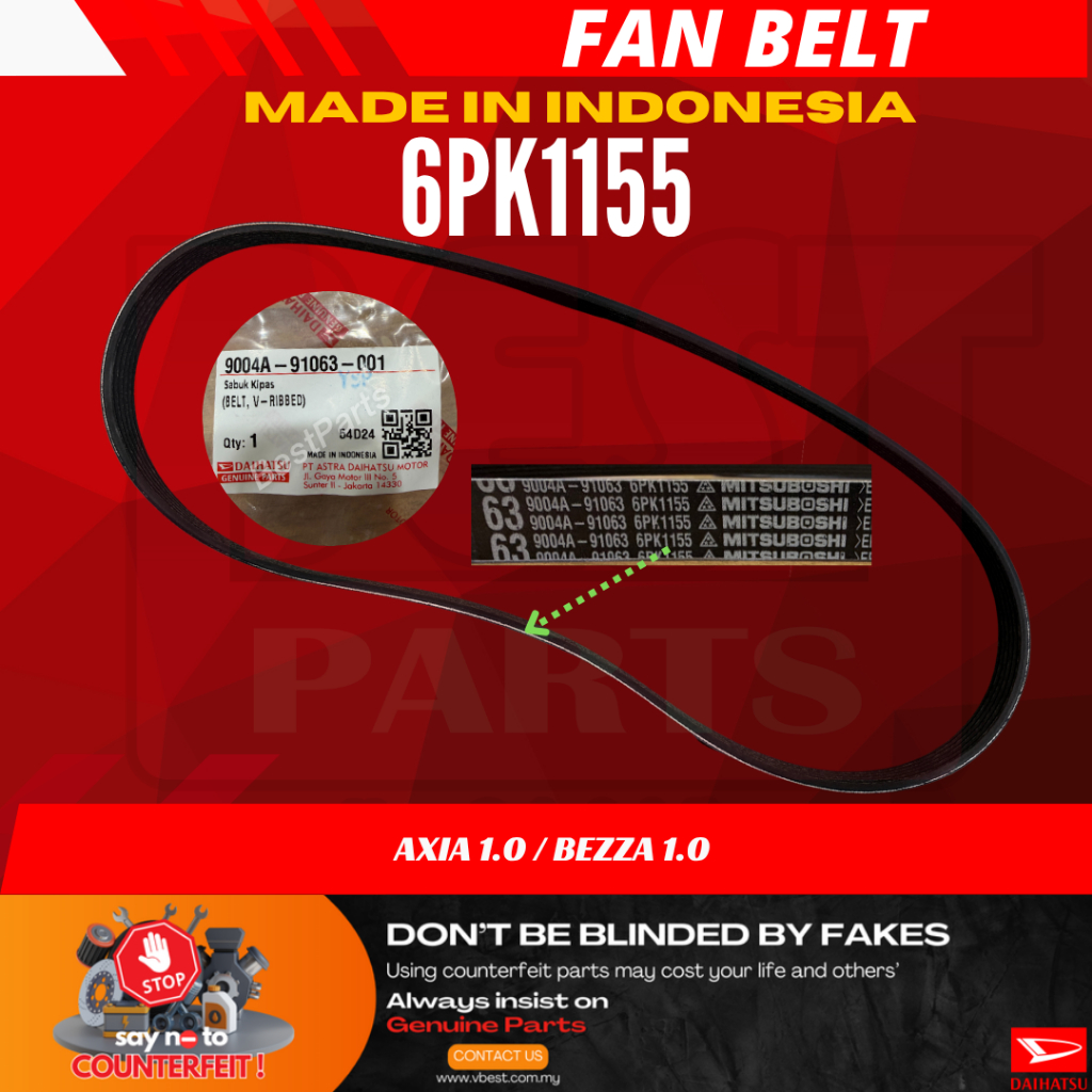 Perodua Axia 1.0 / Bezza 1.0 Fan Belt 6PK1155 9004A-91063 Original V ...