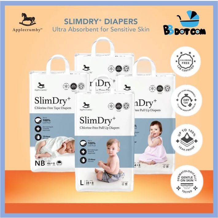 Applecrumby 100% Chlorine Free Slim Dry Tape Diapes / Pull Up Diapers ...