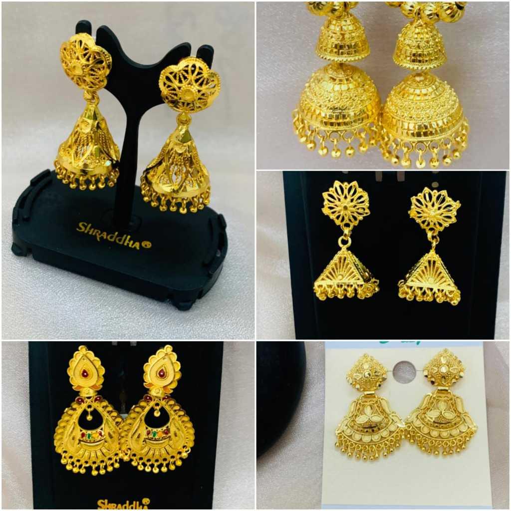 Micro Gold Plated Jimiki Earrings | Long-Lasting Indian Subang Emas for ...