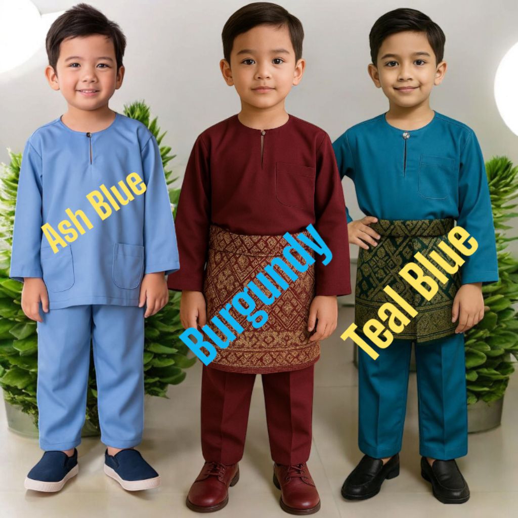 Teluk Belanga 🔥TEAL BLUE🔥ASH BLUE🔥RICH BROWN🔥Baju Malayu Budak Size -1y ...