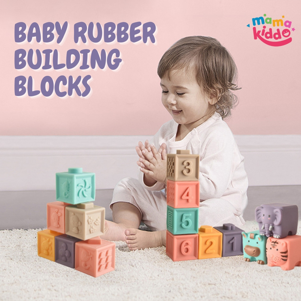 Mamakiddo Baby Soft Rubber Building Blocks Set Teethers Stacking Tower ...