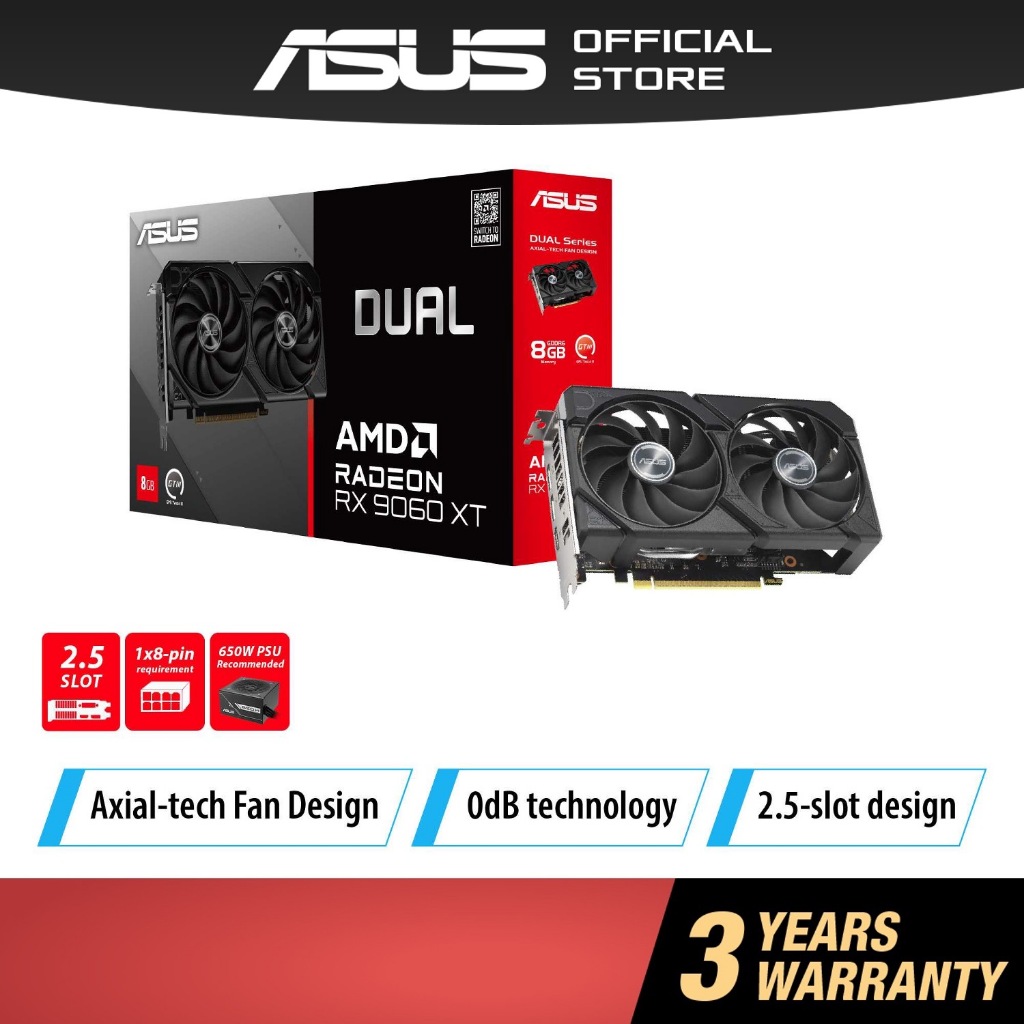 ASUS Dual AMD Radeon RX9060XT 8GB GDDR6 Dual-Ball Fan Bearings Dual BIOS DUAL-RX9060XT-8G ...