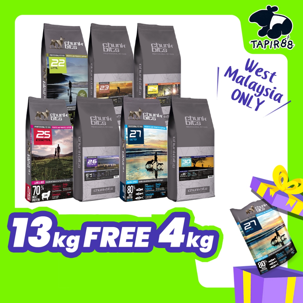 13kg FREE 4kg Chunk Bits Dog Food 13KG ChunkBits Tapir88 Salmon Fish ...