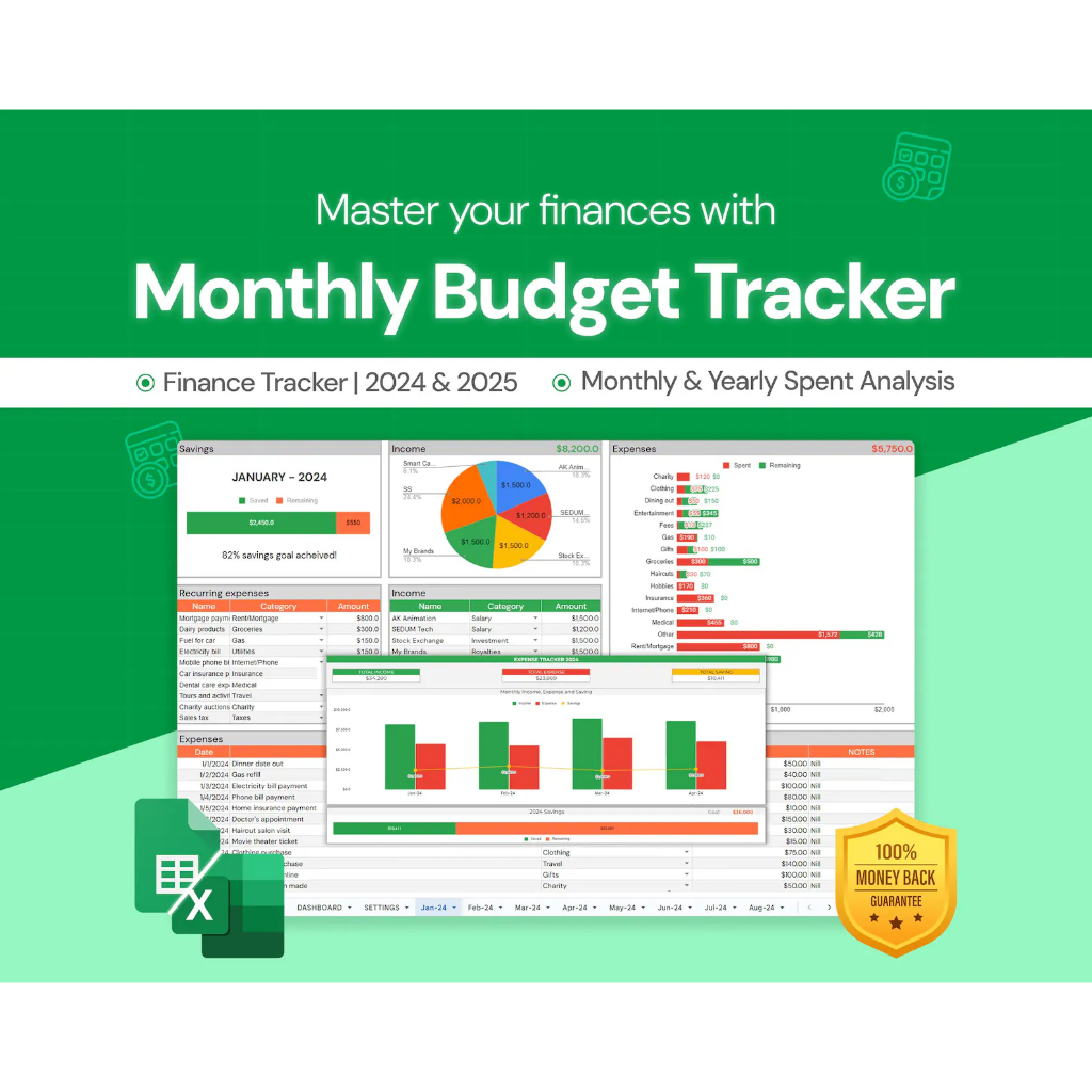 Simple Monthly Budget Tracker 2025 & 2026 MS Excel Google Sheet ...