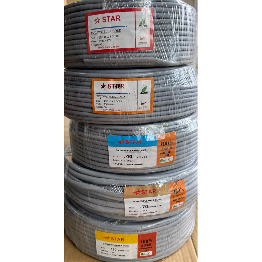 (100% Pure Copper)3 Core PVC Flexible Cable / 110/0076 x3c / 70/0076 ...