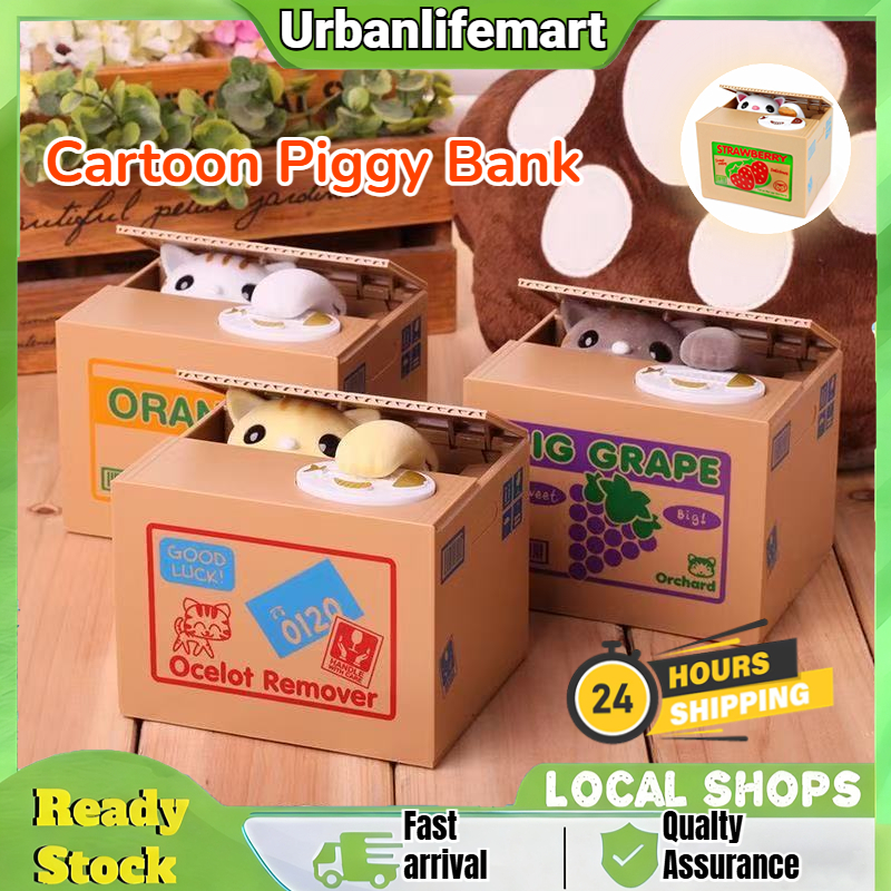 Creative cute pattern piggy bank with automatic coin steal cat toy ...