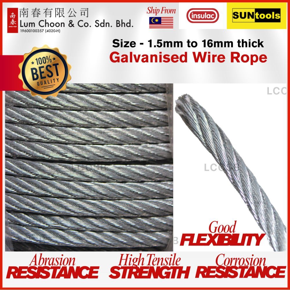 Galvanised Wire Rope 6mm 8mm 9mm 10mm 12mm 16mm x 150m (about 492 ft ...