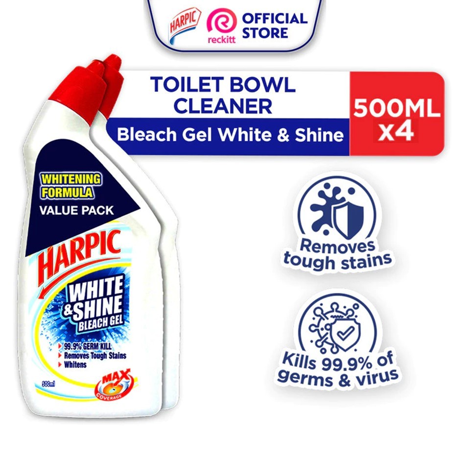[Bundle of 4] Harpic White & Shine Disinfectant Toilet Cleaner 500ml ...