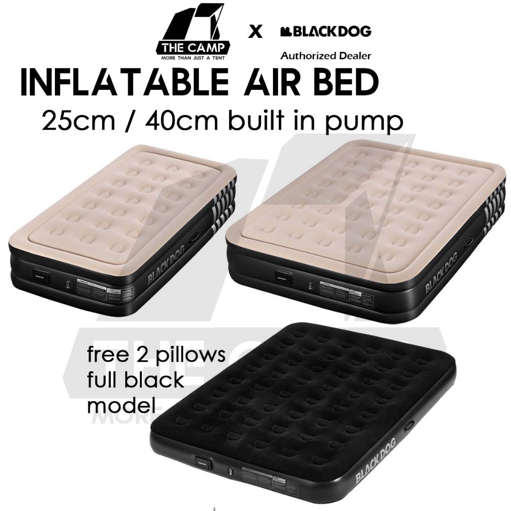Blackdog Inflatable Air Bed 25cm 40cm Built in Pump Single Double Black ...