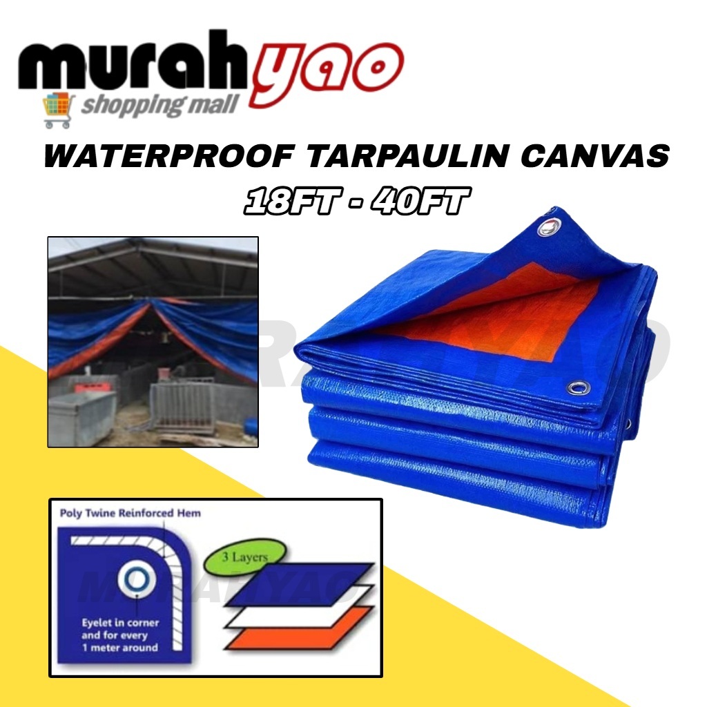 (18FT - 40FT) Waterproof Tarpaulin Canvas Blue Orange Canopy Camping ...
