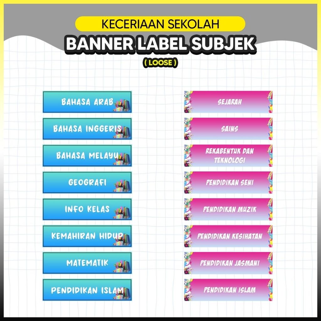 Banner LABEL SUBJEK MATA PELAJARAN / Keceriaan Sekolah (2x0.5 KAKI ...