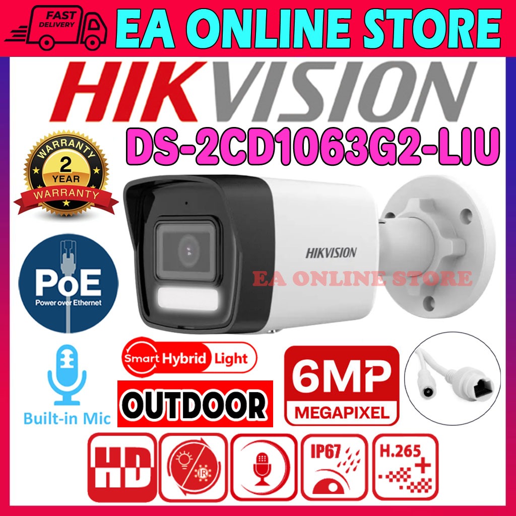 HIK HIKVISION DS-2CD1063G2-LIU 6.0MP POE IP Network CCTV Camera 6MP HD ...