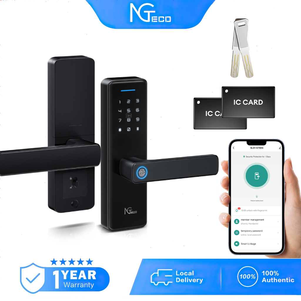 NGTeco Smart Door Lock Set Wifi Biometric Fingerprint Password Key Card ...