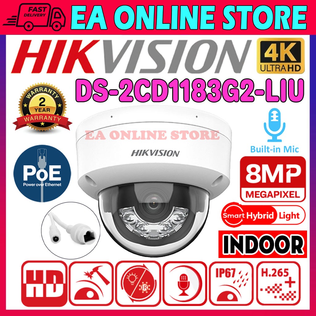 HIK HIKVISION DS-2CD1183G2-LIU 8.0MP POE IP Network CCTV Camera 8MP ...