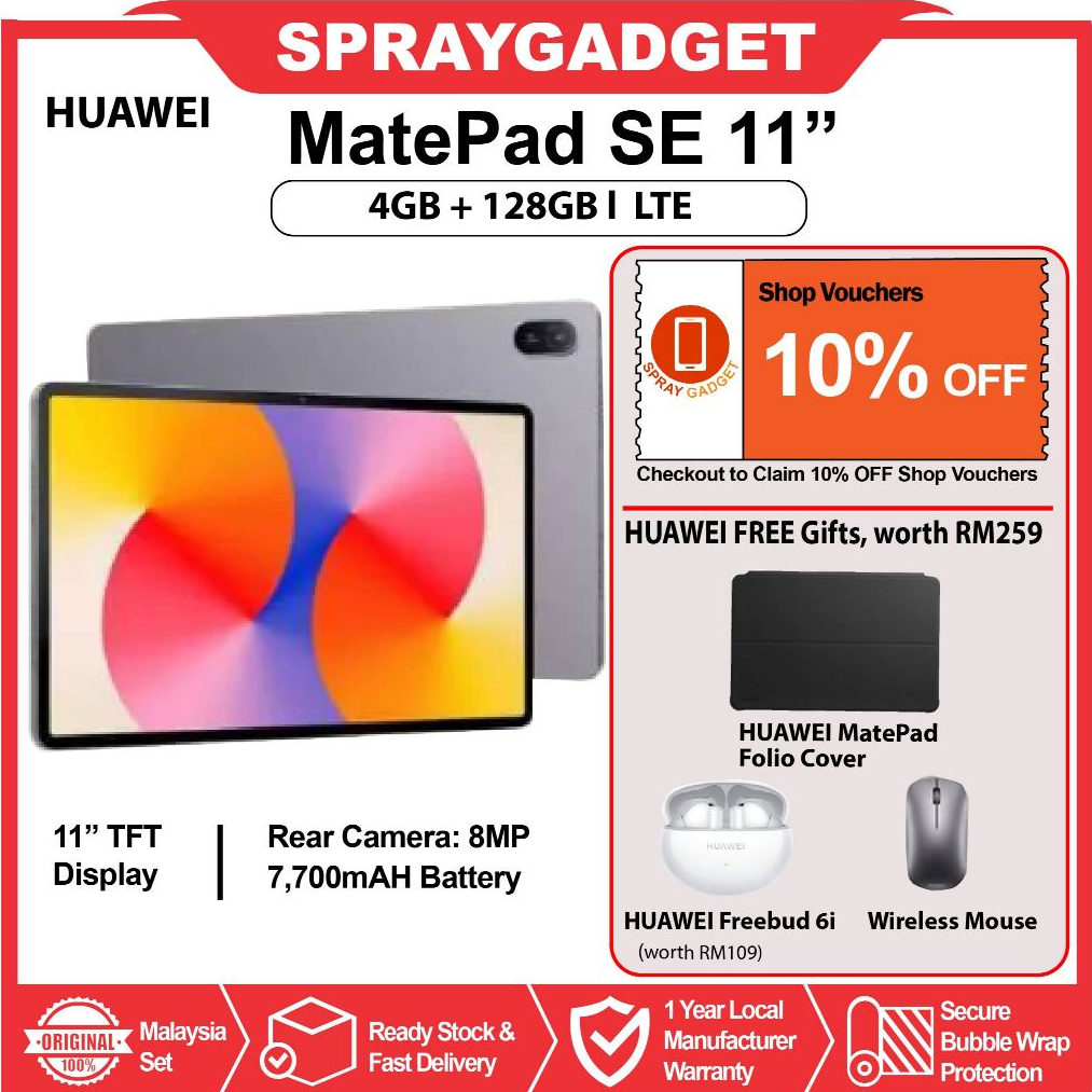 HUAWEI MatePad SE 11" LTE Tablet (4GB RAM + 128GB ROM) 11" Eye Comfort ...