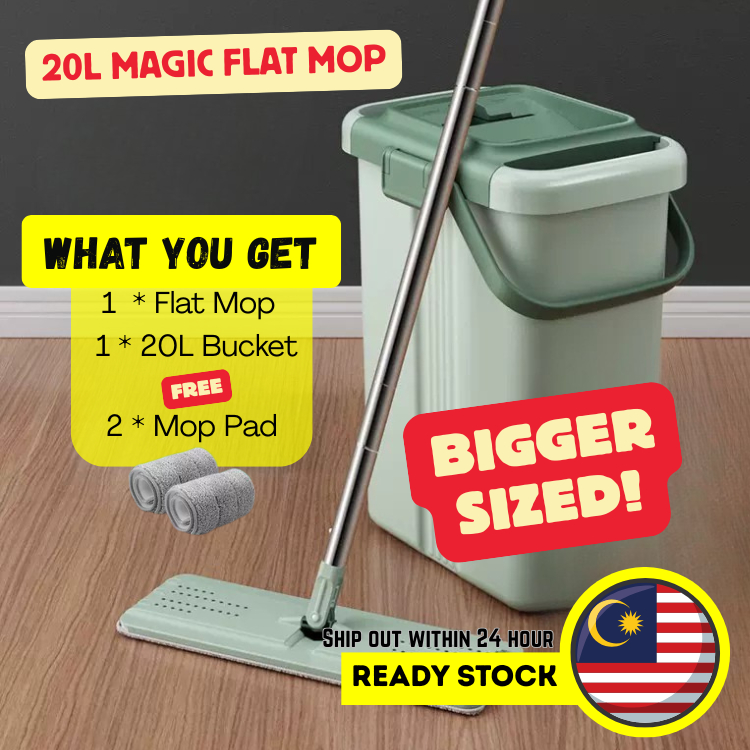 20L XL Big Sized Self-Wash Flat Mop With Bucket | Slim Scratch Mop Self ...