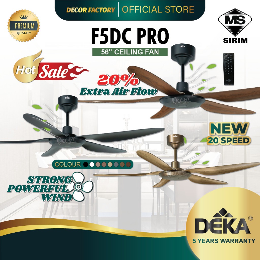 DEKA Fan DEKA F5DC PRO 56 Inch 5 Blades 20 Speed Forward + Reverse DC ...