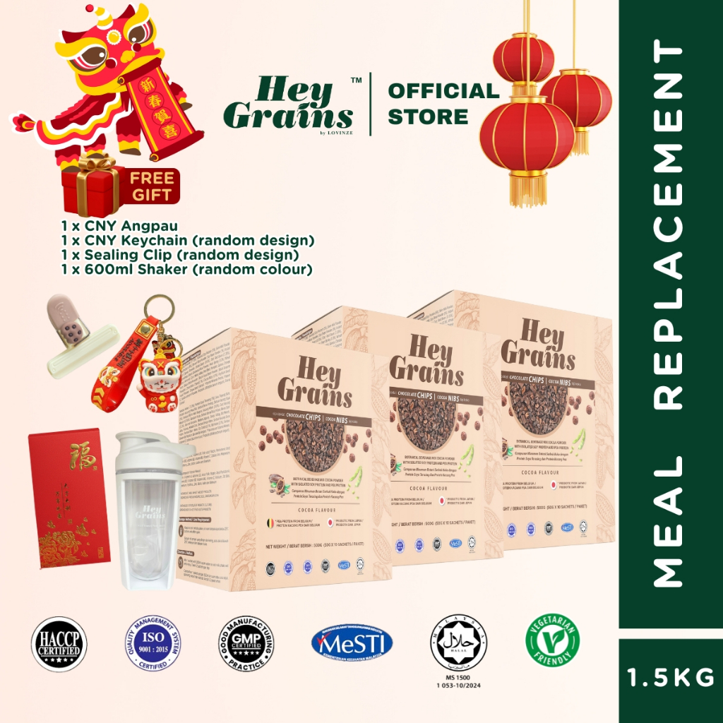 HeyGrains Cocoa Meal Replacement with Isolated Soy Protein Pea Protein ...