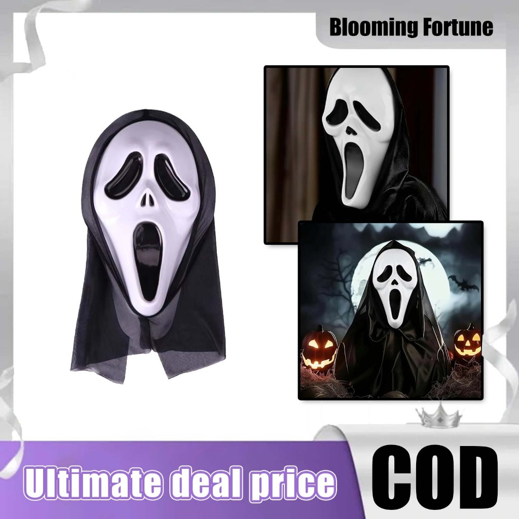 Halloween Hantu Ghost & Witch Mask - Long-Face Cosplay Party Costume ...