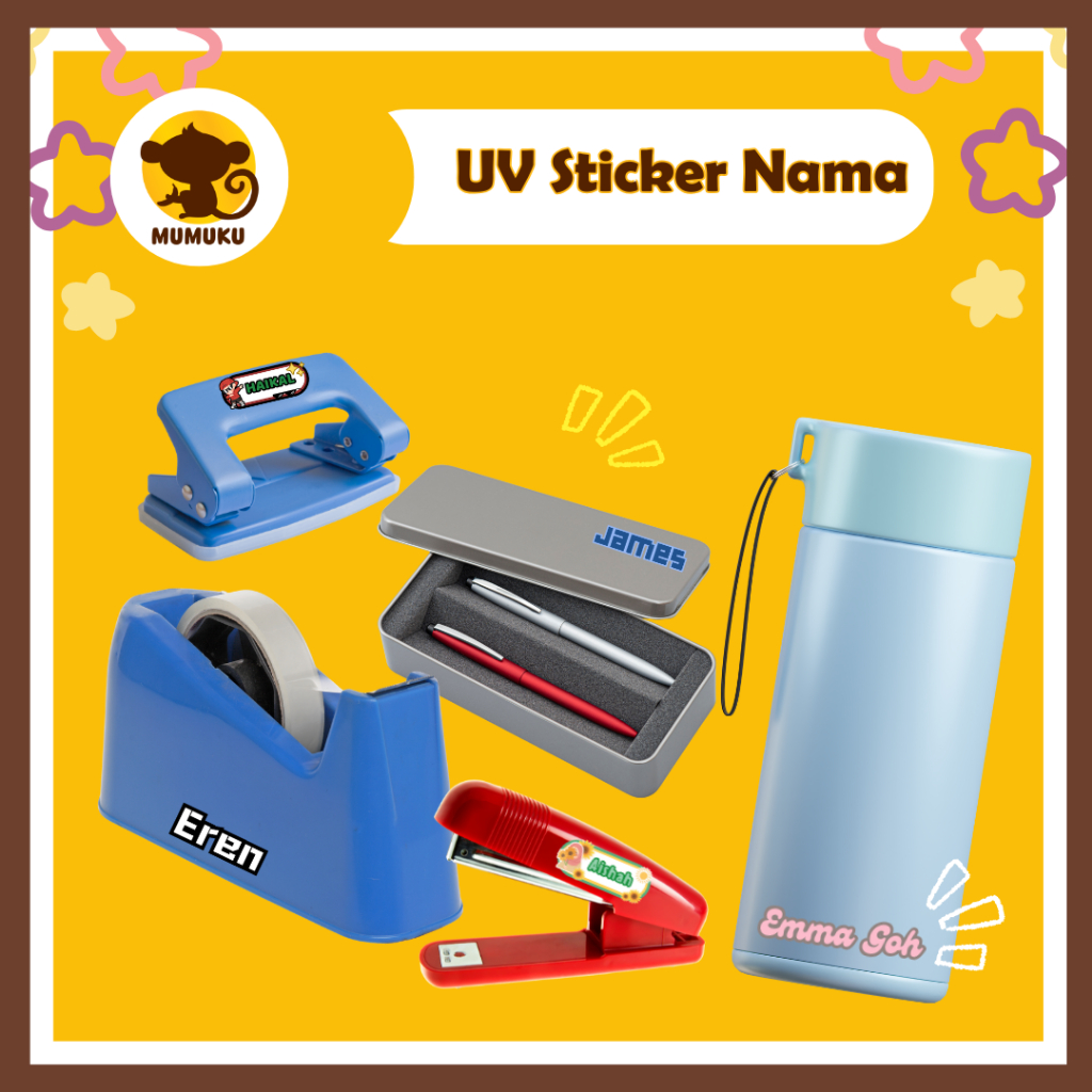 UV Sticker Nama untuk Botol Air/Bekas Makanan/Kasut/Pencil Case-Kalis ...