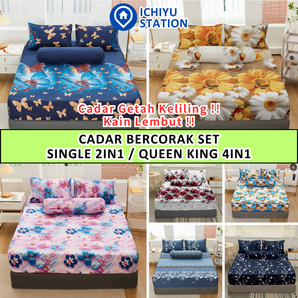 Cadar Queen / Cadar King 4in1 Cadar Single 2in1 Bed Sheet Murah Getah ...