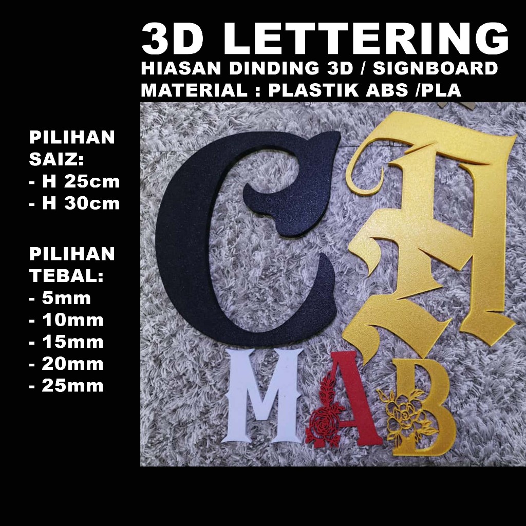 H30cm 3D Lettering & Numbering / boleh pilih color / Hiasan Dinding 3D ...