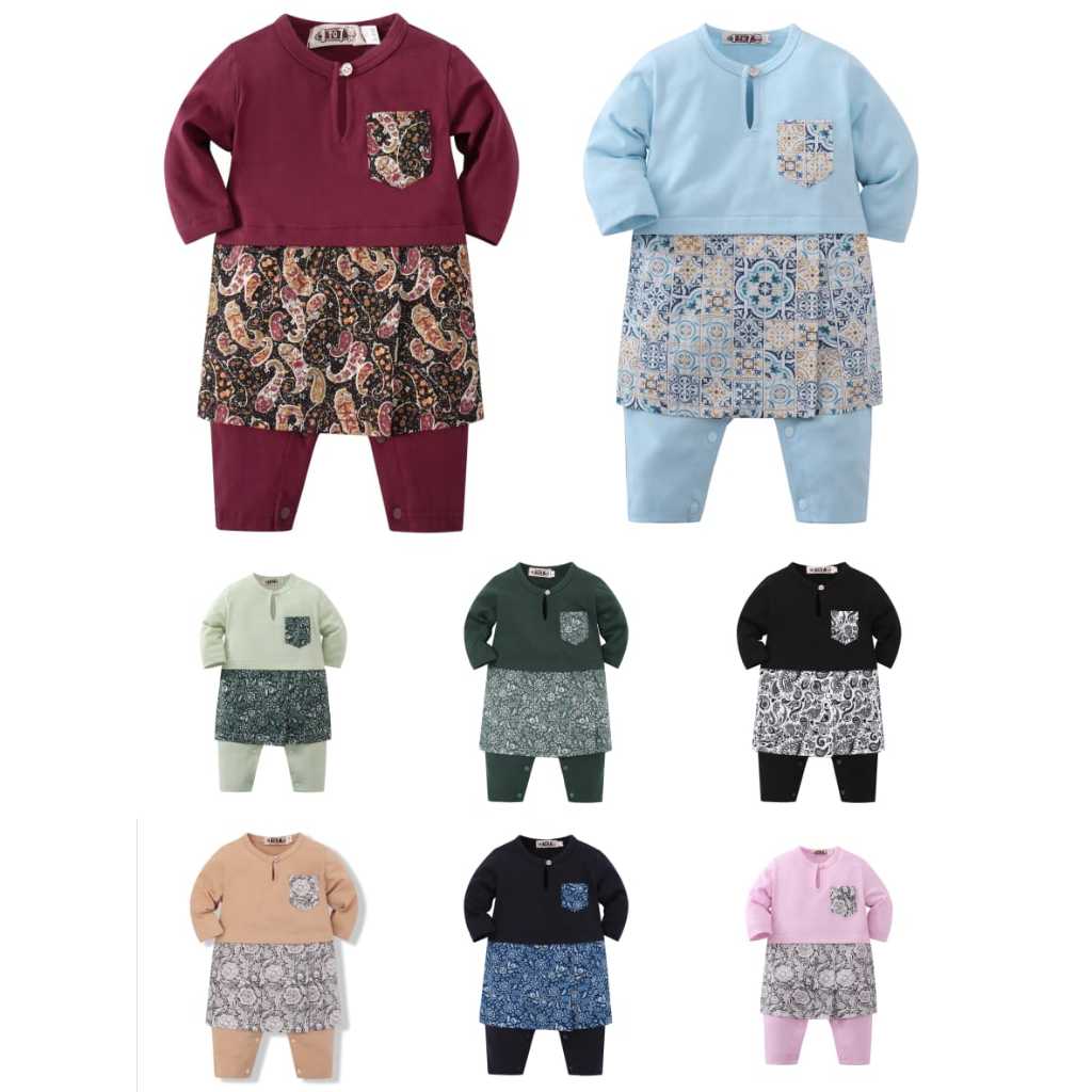 Baby Rompers Raya 2026 with Sampin 0-3m 3-6m 6-9m 9-12m Rompers Kurta ...