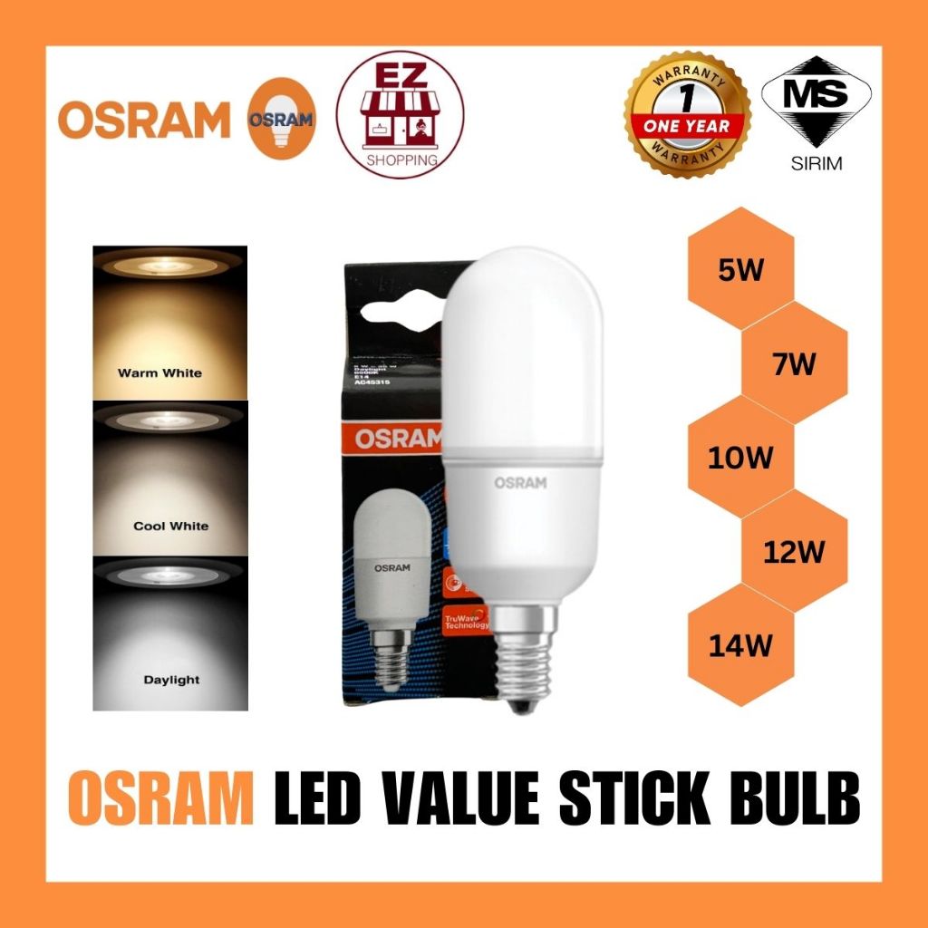 OSRAM LED VALUE STICK BULB 5W/7W/10W/12W/14W/15W SIRIM APPROVED WARM ...