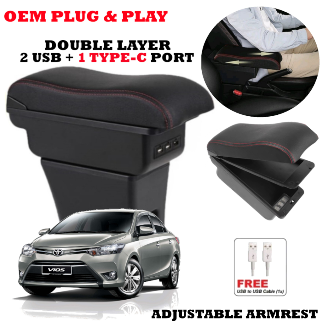 Toyota Vios Arm Rest USB Type C Port Armrest Console Box Storage ...