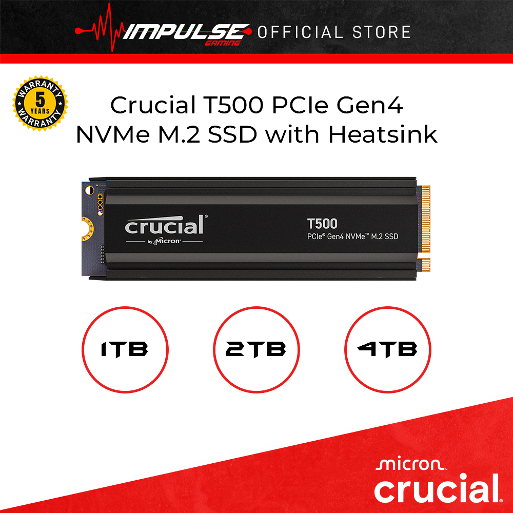 Crucial T500 PCIe Gen4 NVMe M.2 SSD with Heatsink, Up to 7,400MB/s, TLC ...