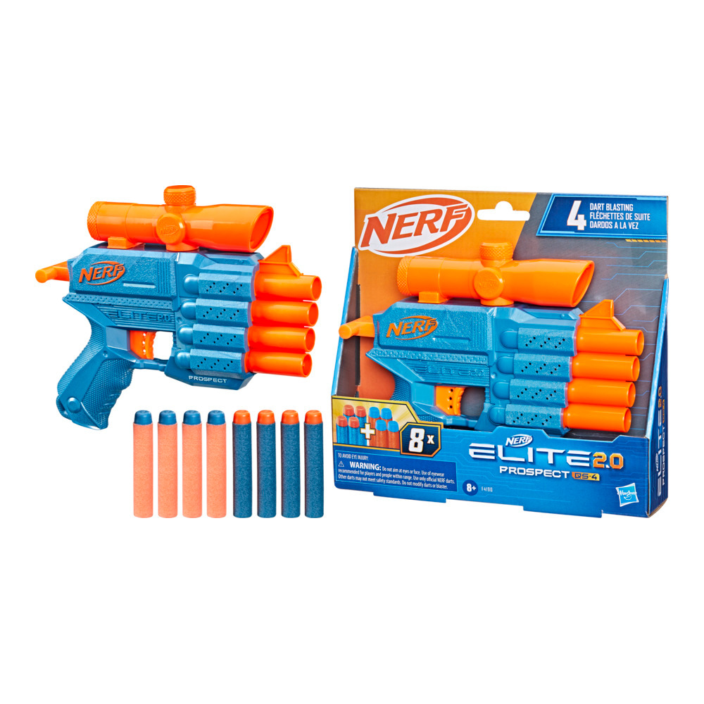 Nerf Elite 2.0 Prospect QS-4 Blaster, 8 Official Nerf Elite Darts, 4 ...