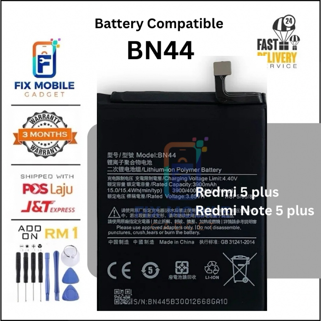 Battery compatible BN44 for Redmi 5 Plus 3900mAh Grade High quality ...