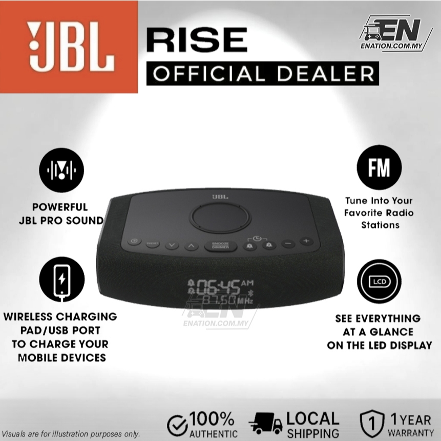 [𝐎𝐑𝐆𝐈𝐍𝐀𝐋] JBL Rise - Wireless Bluetooth Clock Radio Speaker, Dual Alarm ...