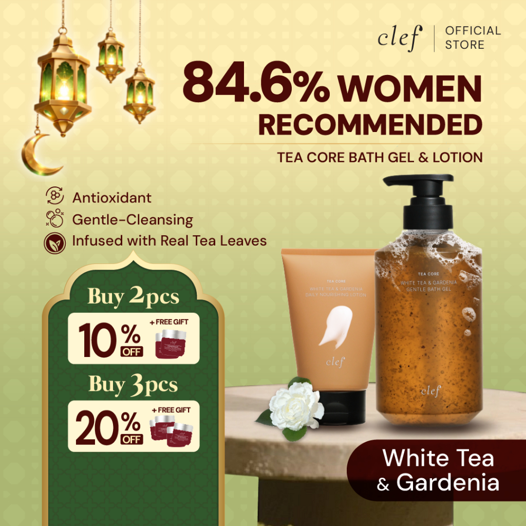CLEF Tea Core White Tea & Gardenia Gentle Bath Gel & Daily Nourishing ...