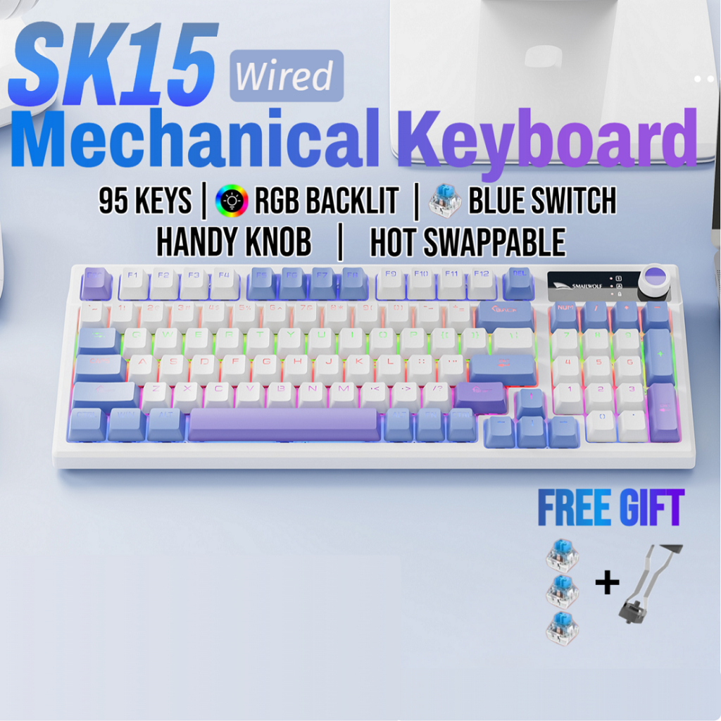SK15 Wired / Wireless Mechanical Keyboard Bluetooth/2.4G With 95 Keys ...