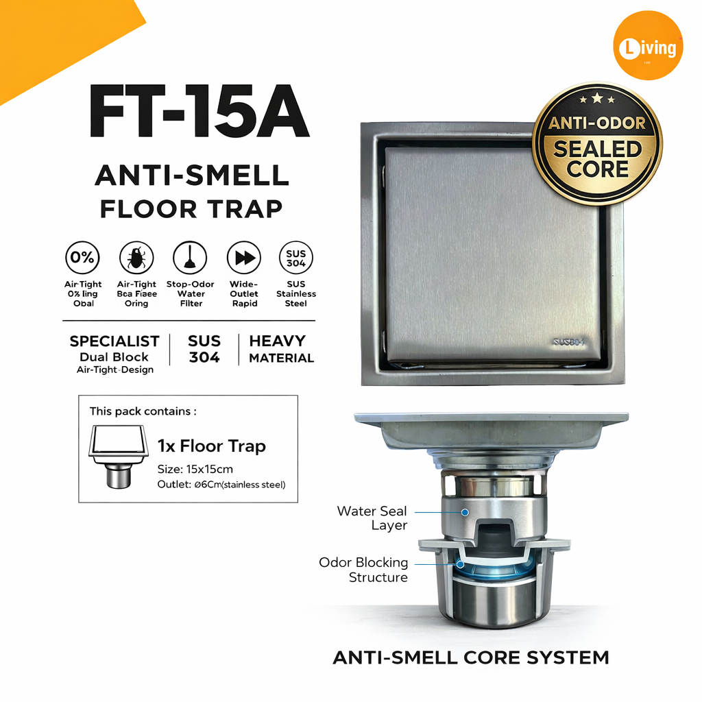 Living Fair - 15x15cm Anti Smell Floor Trap Tile Insert Floor Trap ...