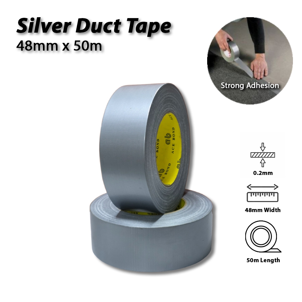 48mm (2”) x 50m Silver Duct Tape Strong Adhesive Multipurpose Grey ...