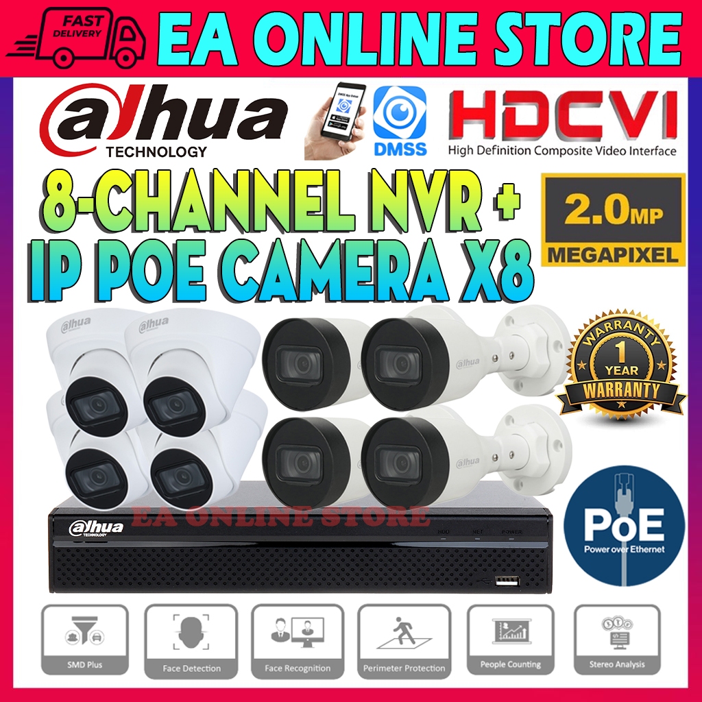 DAHUA NETWORK POE 🌟8-CHANNEL🌟 2MP Full HD 2.0MP 1080P CCTV 8CH NVR ...