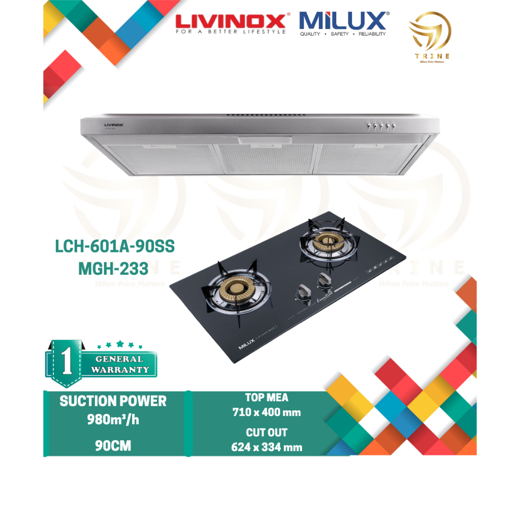 LIVINOX 90CM SLIM HOOD LCH-601A-90SS/BL COMBO PACKAGE WITH GAS COOKER ...