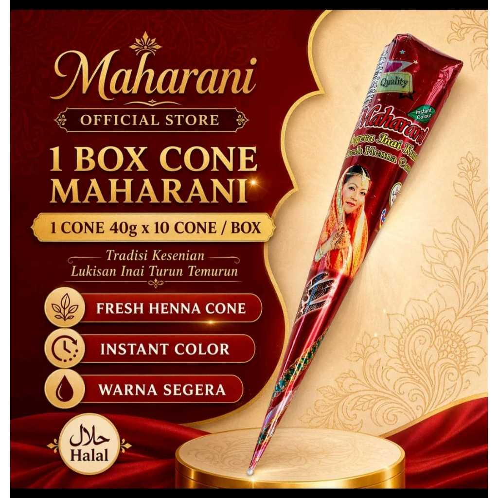 1BOX (10CONES) -Inai Cone Maharani 40g – Warna Pekat, Halal & Sah Solat ...