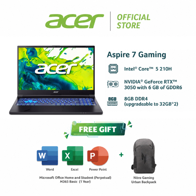 ACER ASPIRE 7 A715-59G-54Q6 LAPTOP (Intel® Core™ 5 210H/RTX3050 4GB ...