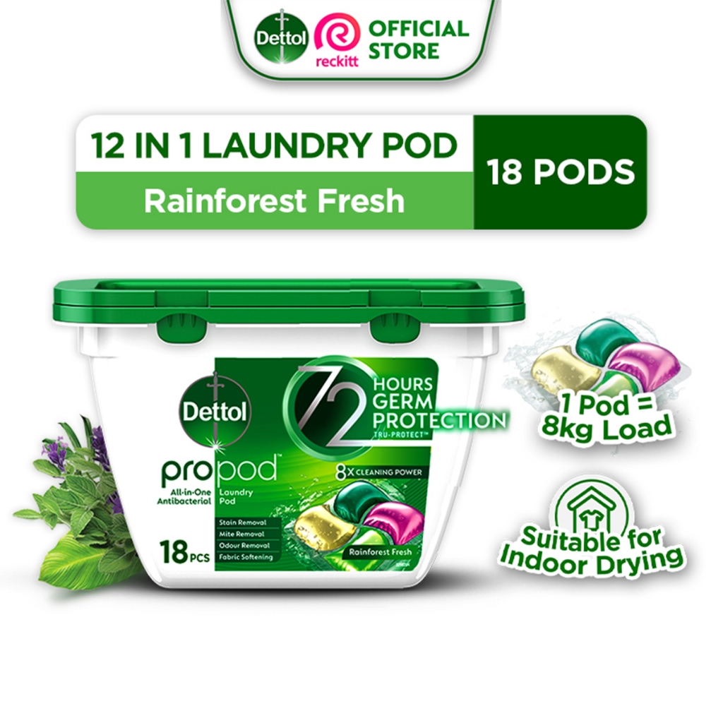 [No Residue] Dettol All in One Laundry Detergent Capsule 18 Pods ...