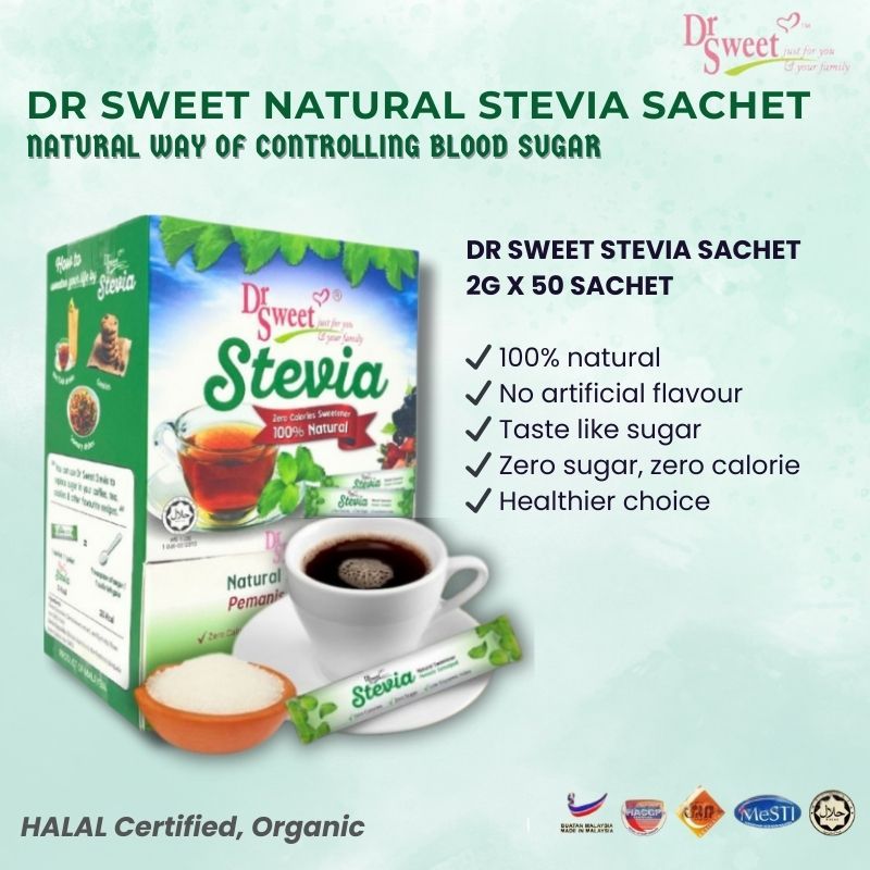 DR SWEET™ SACHET STEVIA POWDER SERBUK STEVIA ZERO CALORIE 50 SACHET ...