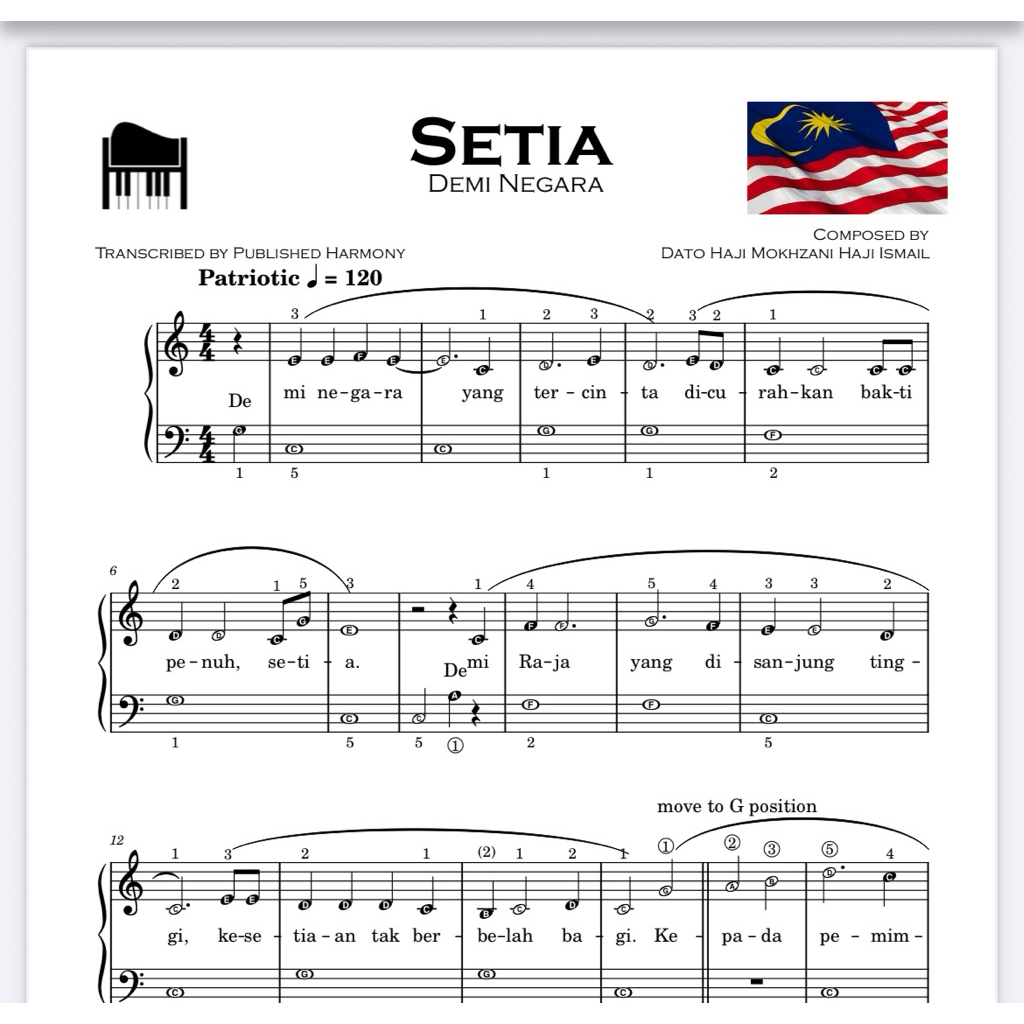 Setia (Grade 1) Piano Sheet Music Score Lagu Melayu Kebangsaan Demi ...