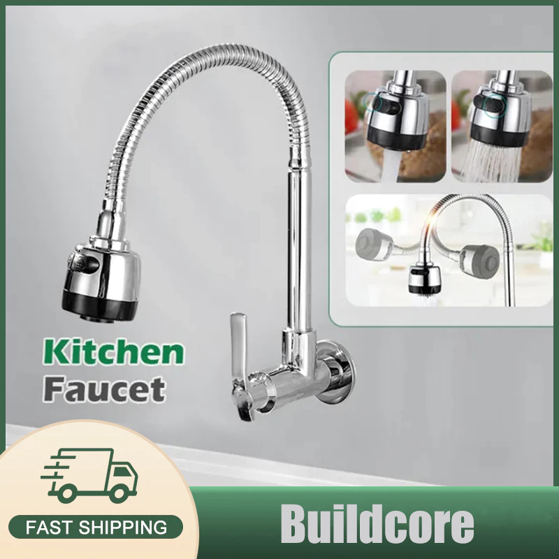 Kitchen Faucet 360° Swivel Flex Cold Water Faucet Wall Out Straight Out ...