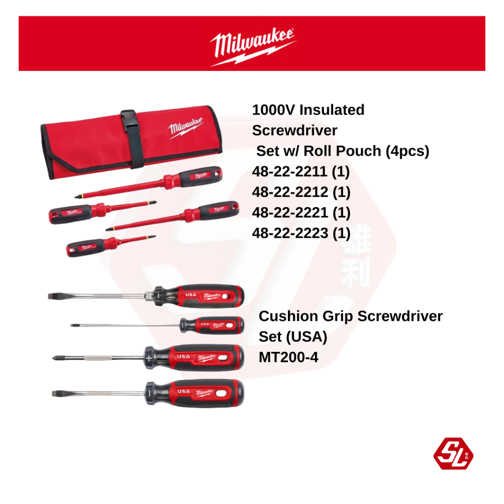 Milwaukee 1000V Insulated Screwdriver Set w/ Roll Pouch ( 48-22-2204 ...