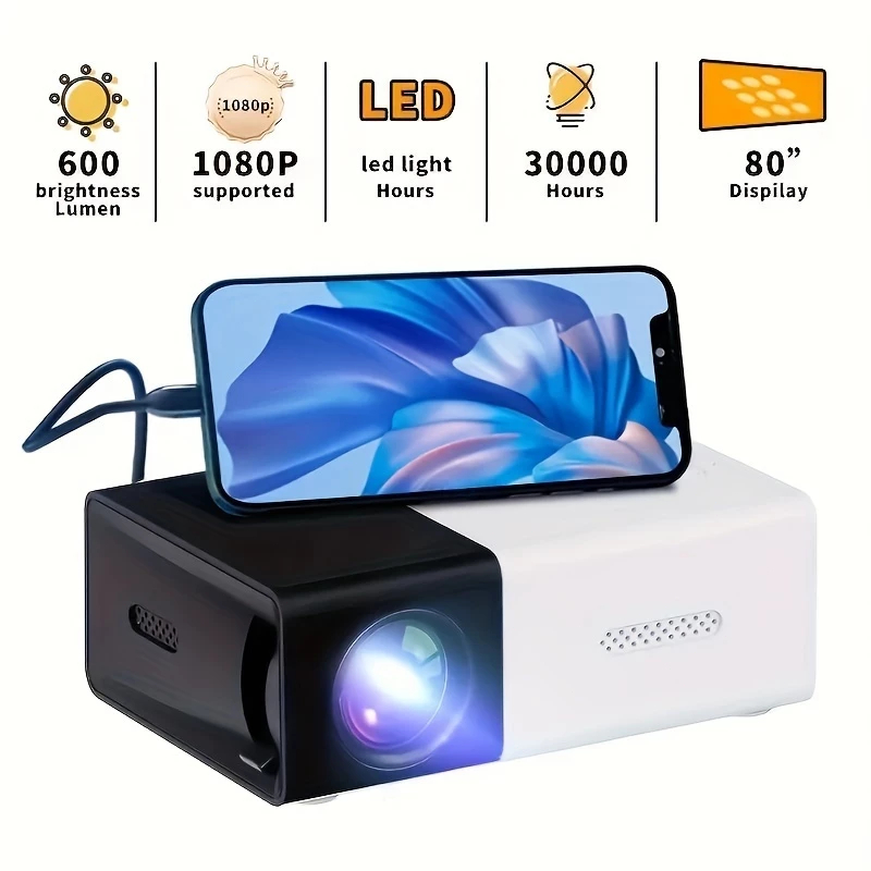 LED mini portable projector, supporting 1080P high-definition 3D ...