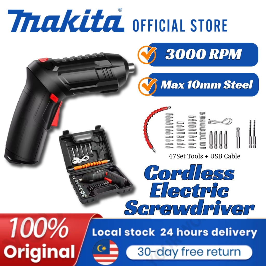 Makita Electric Cordless Screwdriver set Screwdriver Drill Pemutar Skru ...