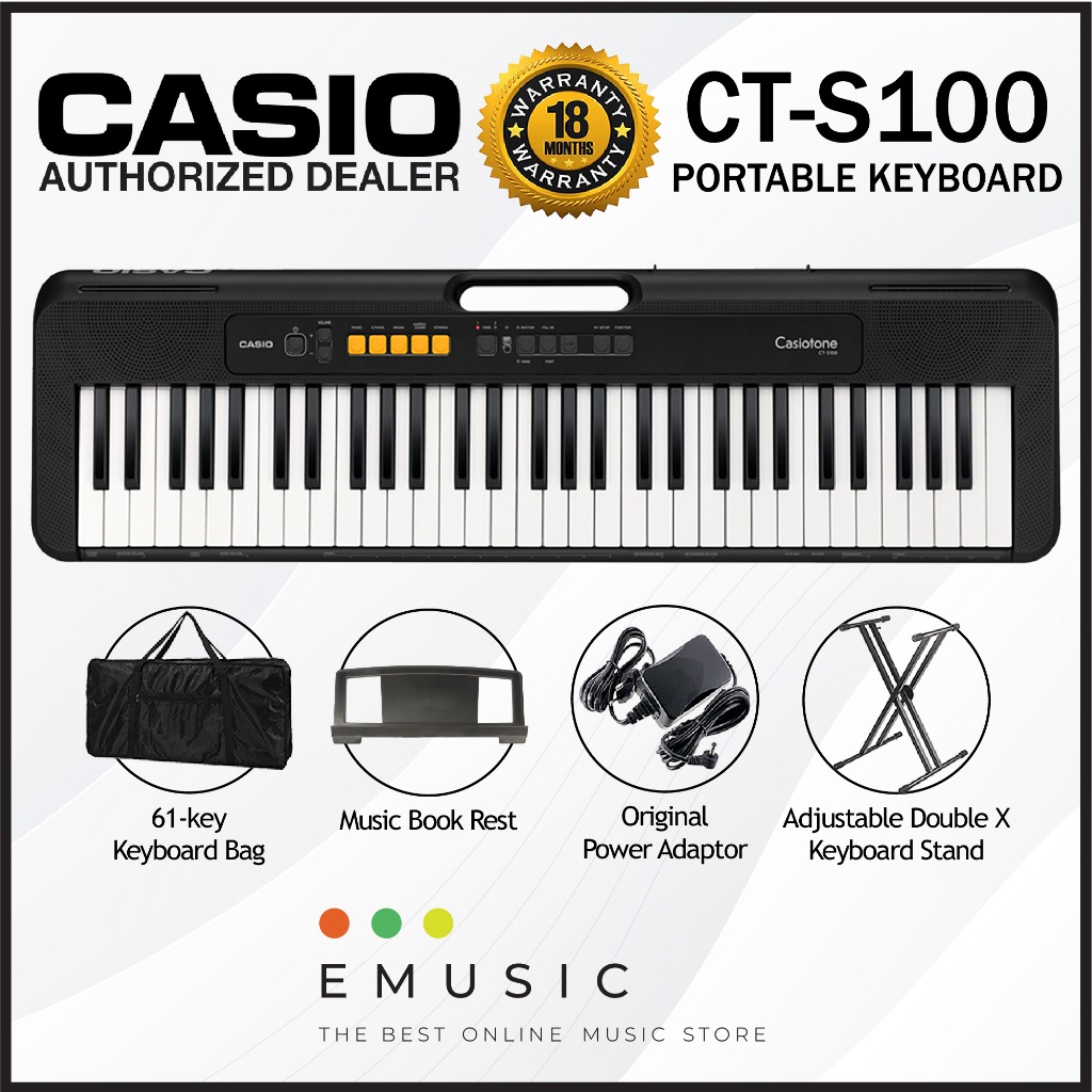 Casio CT-S100 61-key Portable Keyboard with Carrying Bag (Casiotone ...